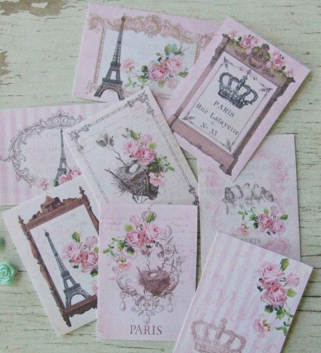 Shabby Chic Mini French Cards - Pink Paris Themed Cards ...