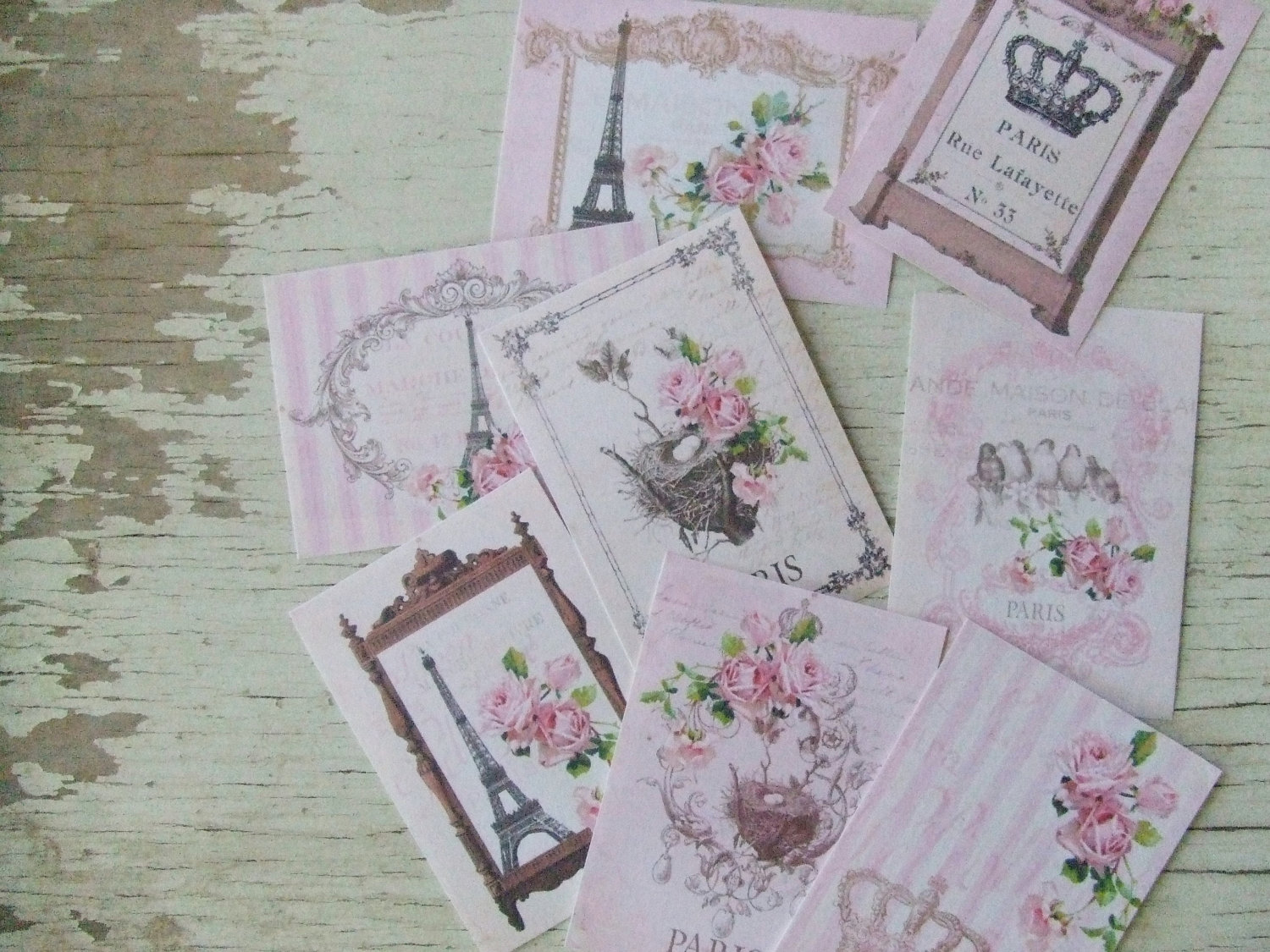 Shabby Chic Mini French Cards - Pink Paris Themed Cards ...